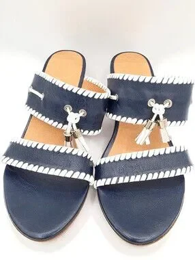 Jack Rogers | Shoes | Jack Rogers Wedge Sandals Navy Leather Tassel ...